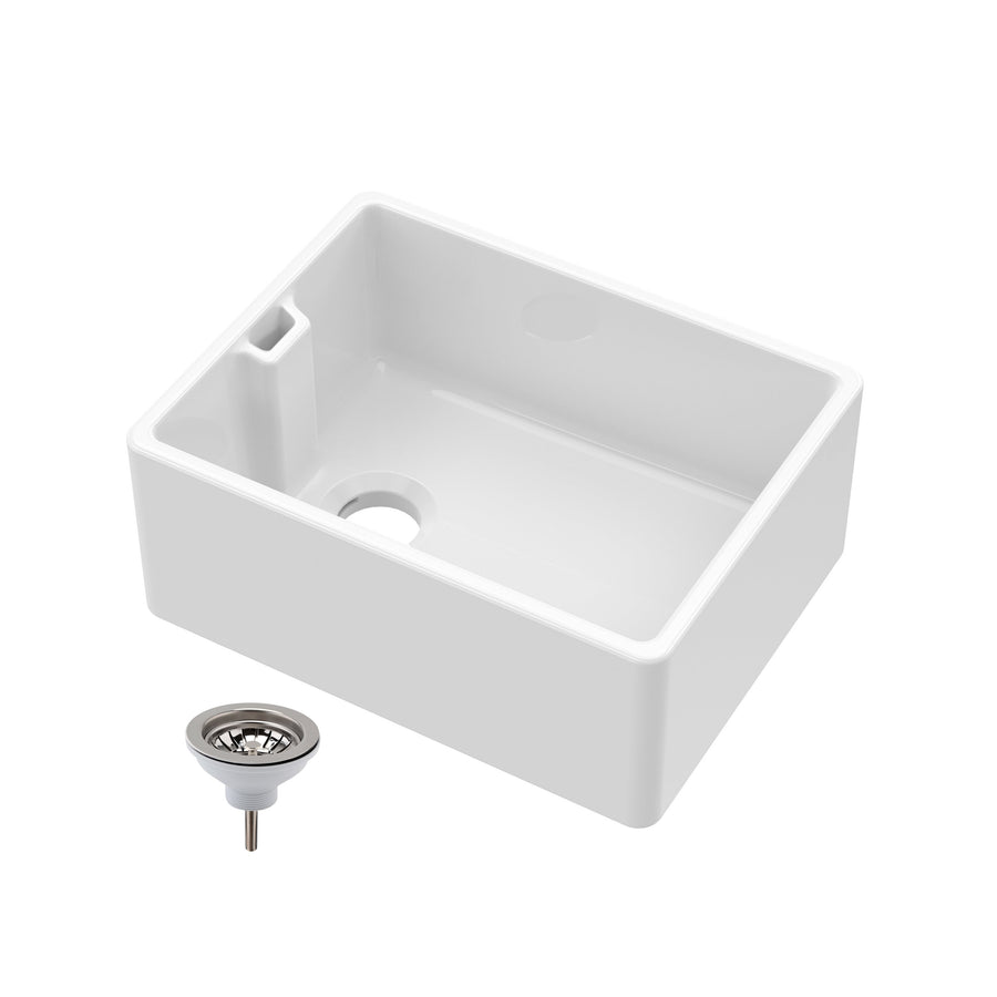 Single Bowl Fireclay Ceramic Butler Kitchen Sink with Tap Ledge & Stra ...