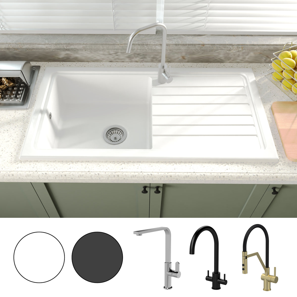 101cm Inset Counter Top Fireclay Ceramic Kitchen Sink - Multiple Optio ...